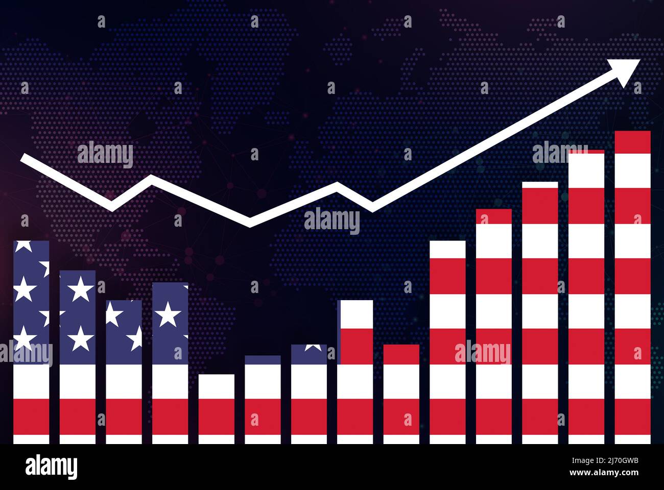 USA bar chart graph with ups and downs, increasing values, American ...