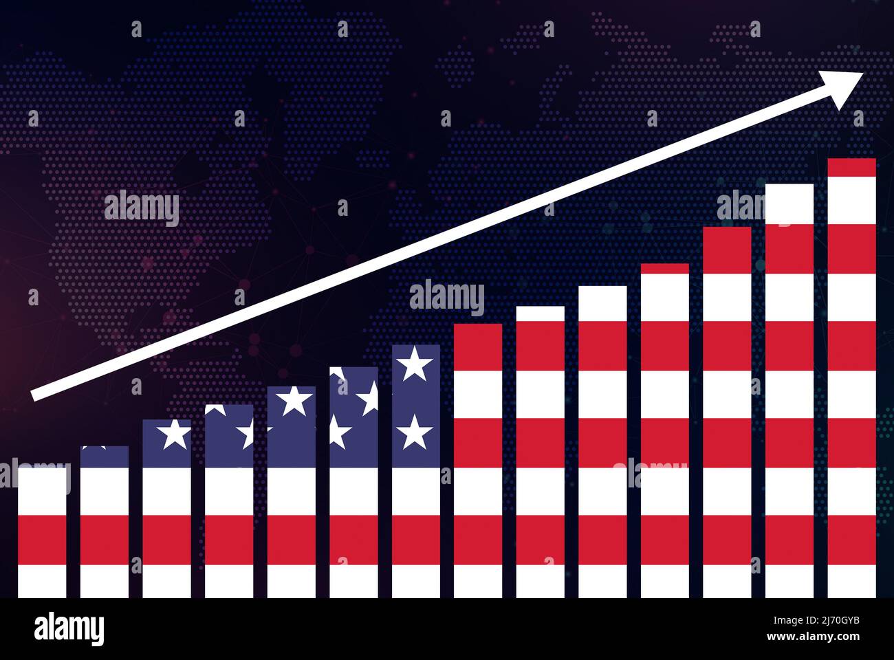 USA bar chart graph, increasing values, American country flag on bar ...