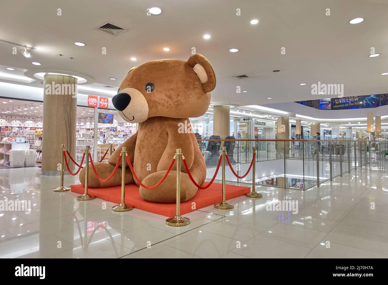 Large Teddy Bear feature in a shopping mall interior, Thailand Southeast Asia. Giant Teddy Bear ...