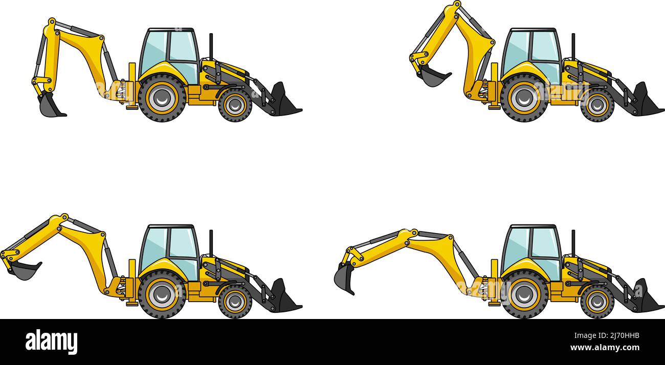 Backhoe loaders. Heavy construction machines. Vector illustration Stock ...