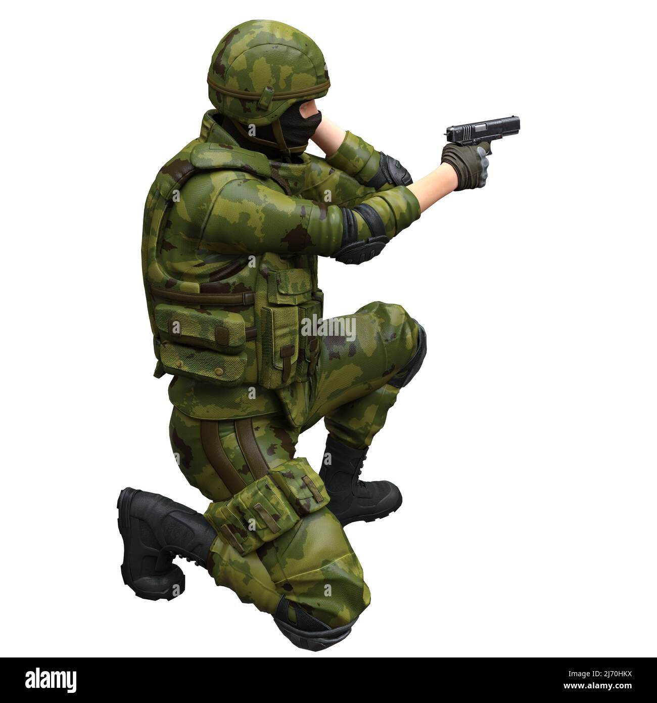 3D illustration soldier with a machine gun isolated white background ...