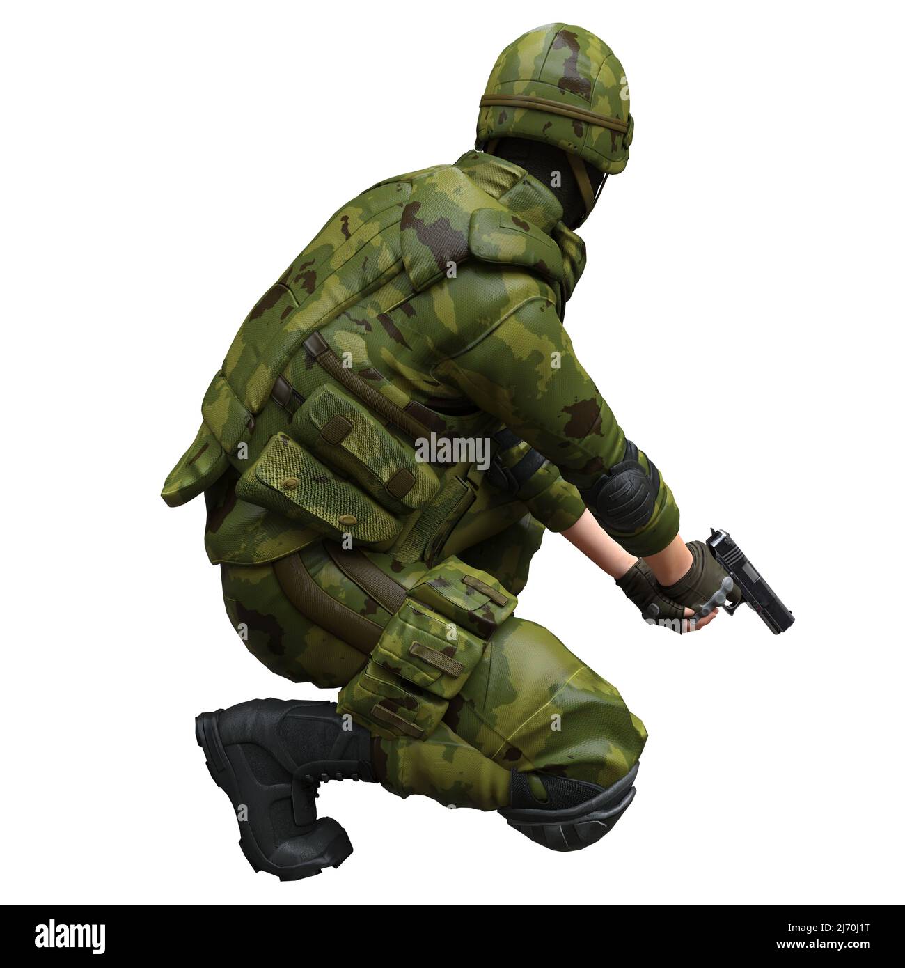3D illustration soldier with a machine gun isolated white background ...