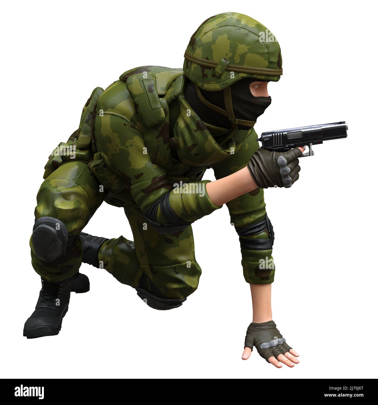 3D illustration soldier with a machine gun isolated white background ...