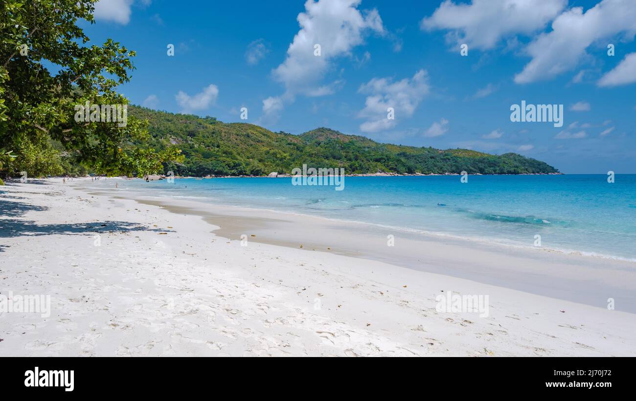 Praslin Seychelles tropical island with withe beaches and palm trees ...