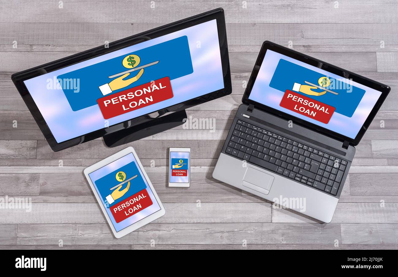 Personal loan concept shown on different information technology devices ...