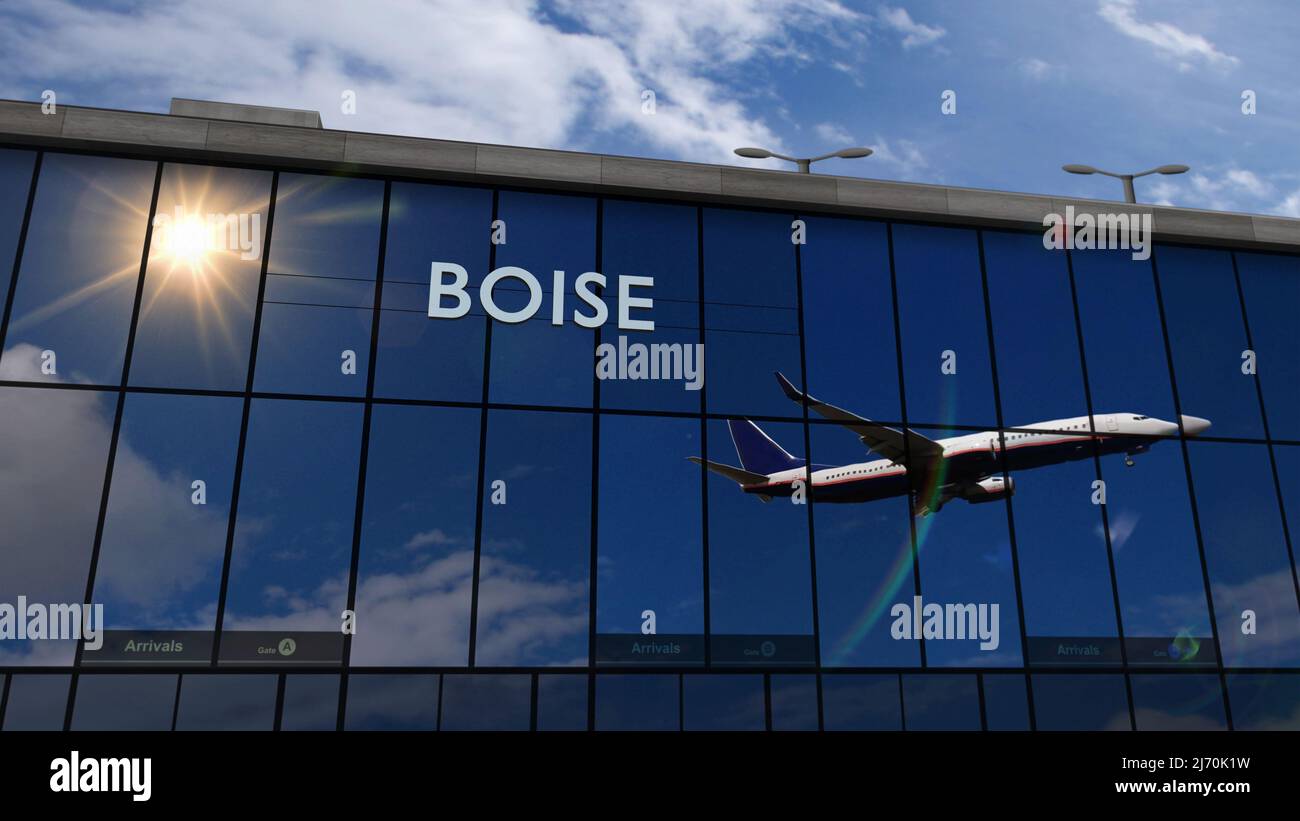 Aircraft landing at Boise, Idaho, USA 3D rendering illustration ...