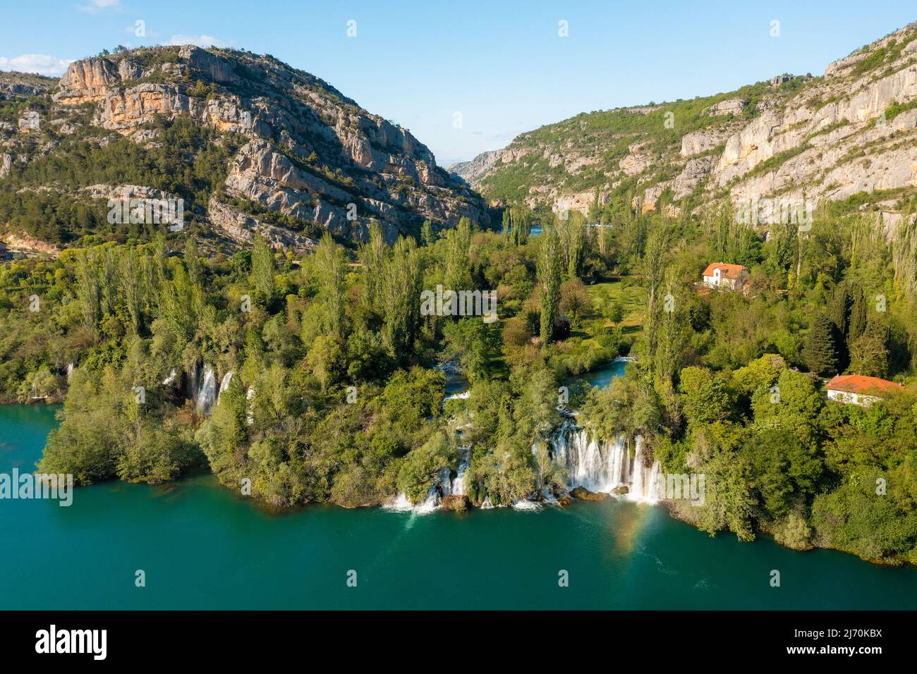 Aerial view of Roski slap waterfall in Krka National Park, Croatia ...