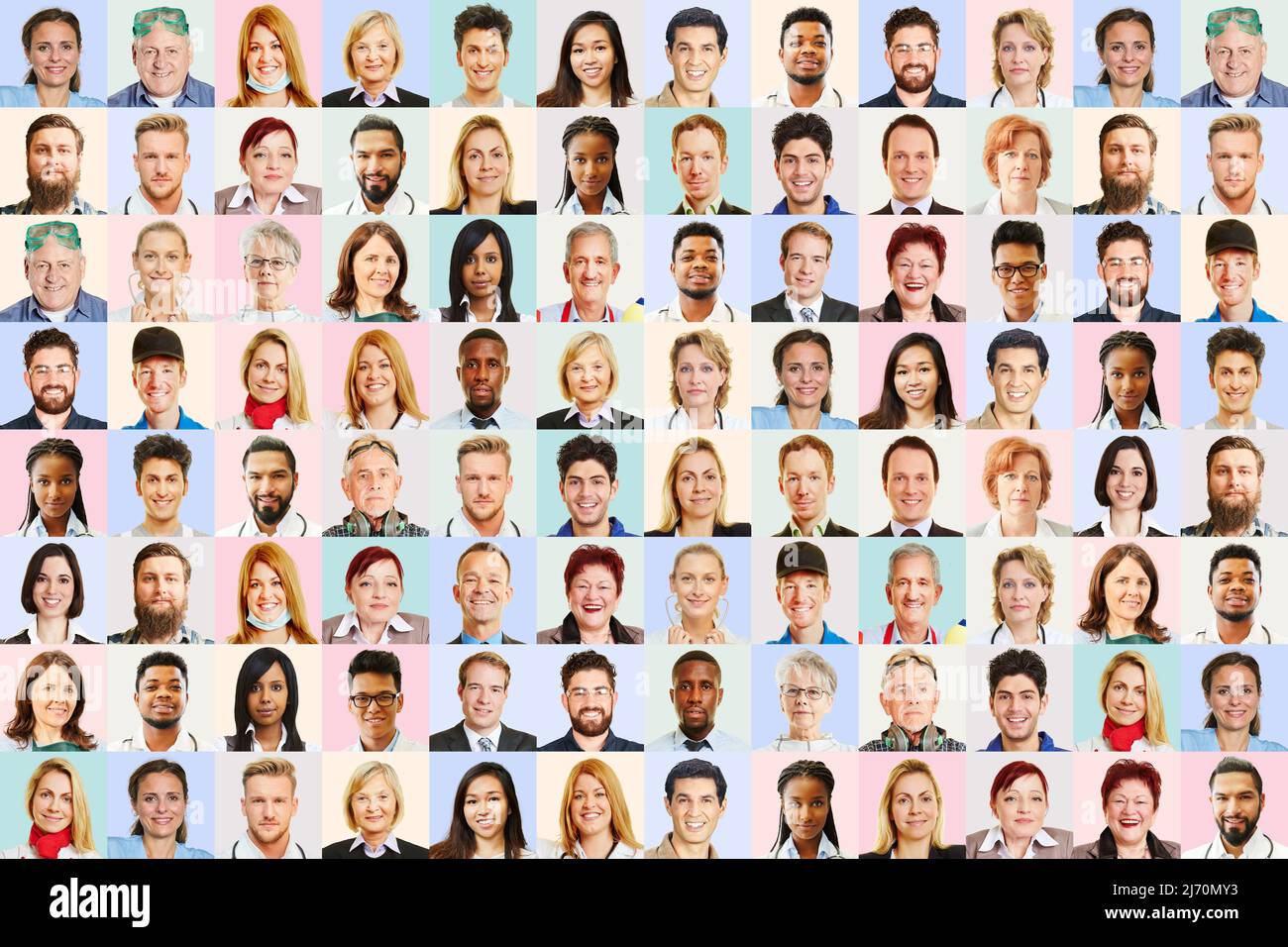 Panorama of employee portraits from different professions in front of a ...