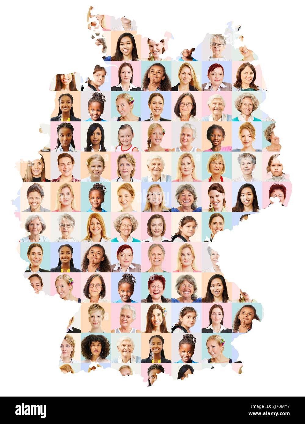 Women of different generations as a portrait collage on Germany map ...