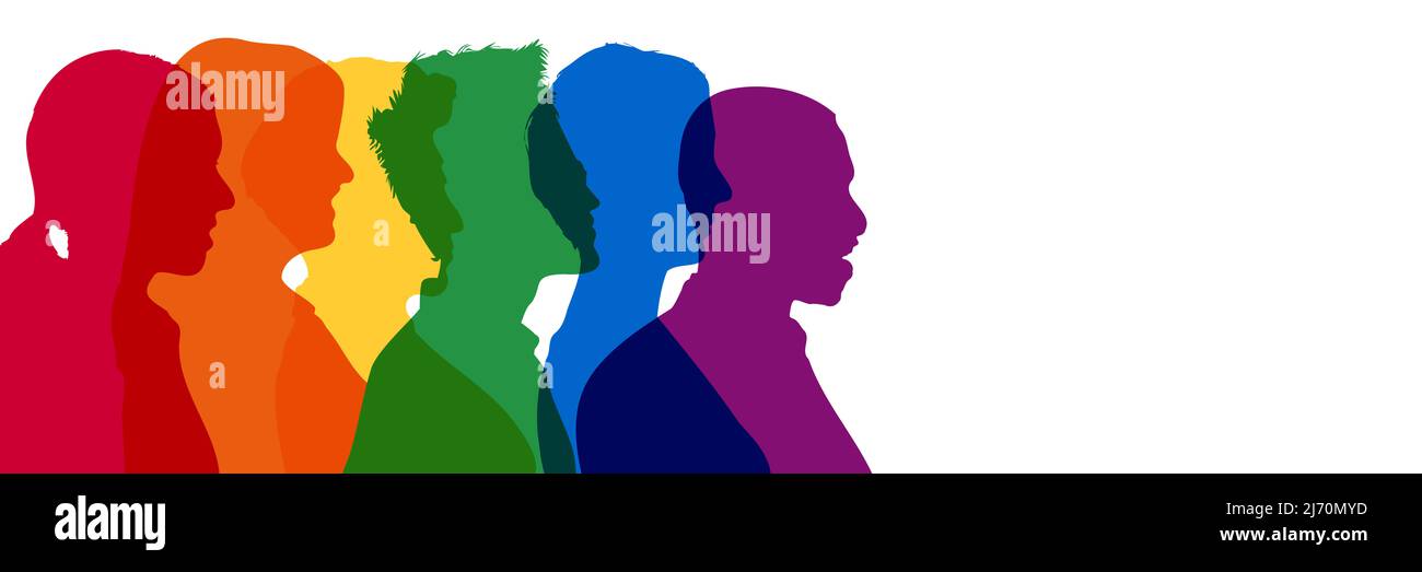 Silhouettes of people heads in colorful colors as a solidarity and ...