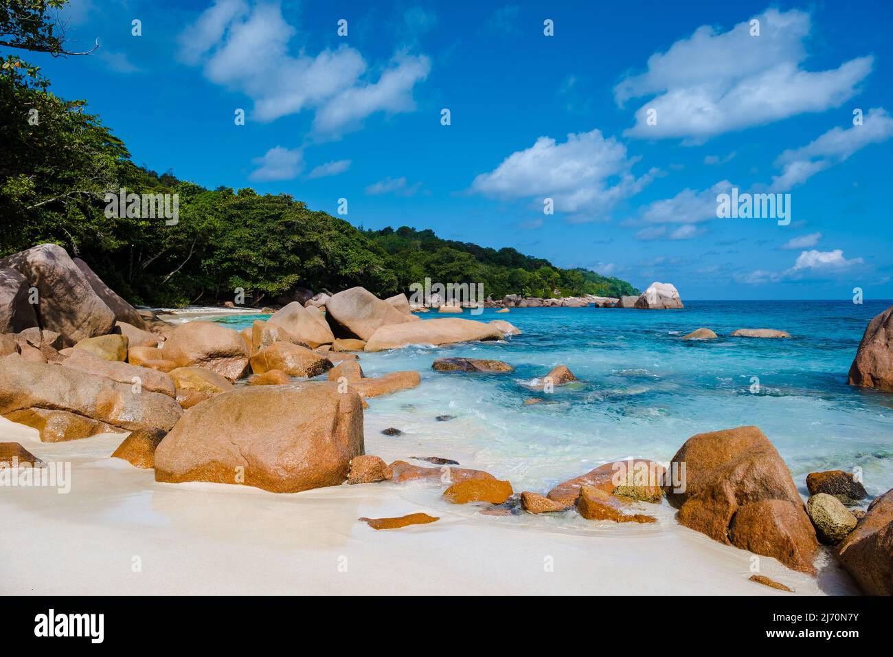 Praslin Seychelles tropical island with withe beaches and palm trees ...