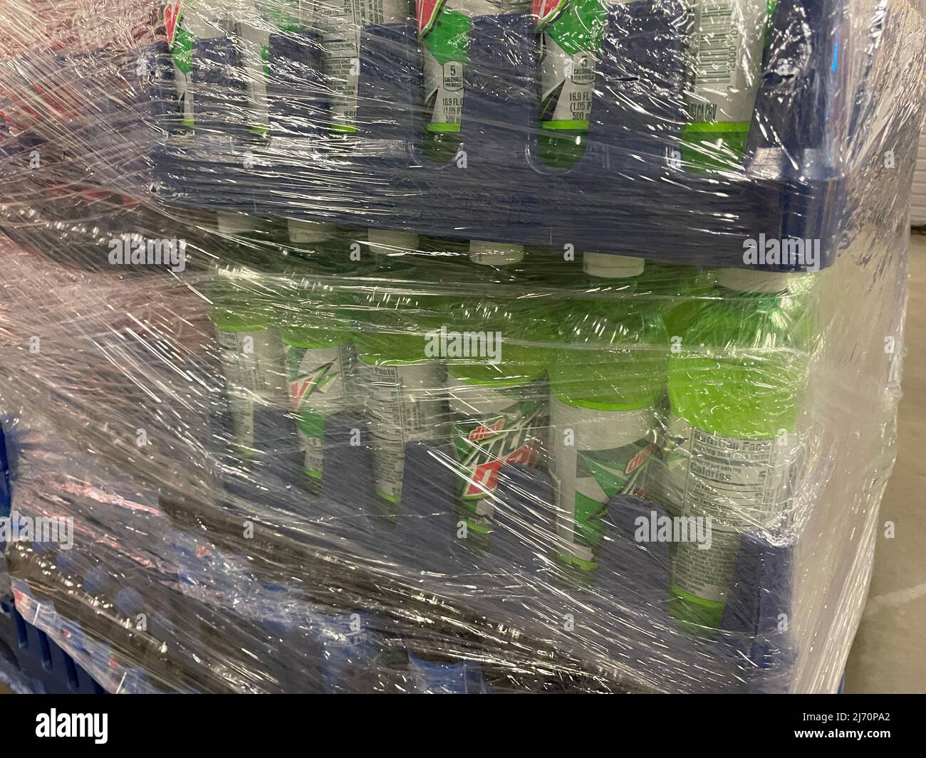 Grovetown, Ga USA - 04 20 22: Wrapped mixed Coke pallet in a retail ...