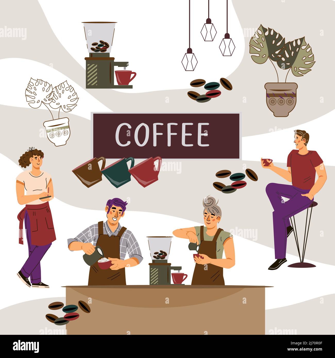 Coffee shop or coffee house banner template, vector flat illustration ...