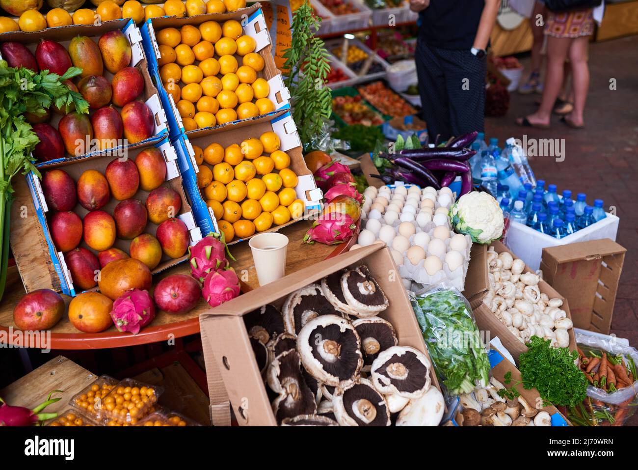 A colourful fruit and vegetable stand at a market Stock Photo - Alamy