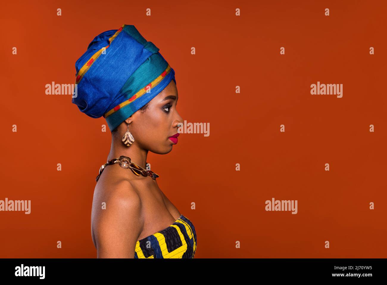 Photo of charming shiny lady dressed traditional hat looking empty ...