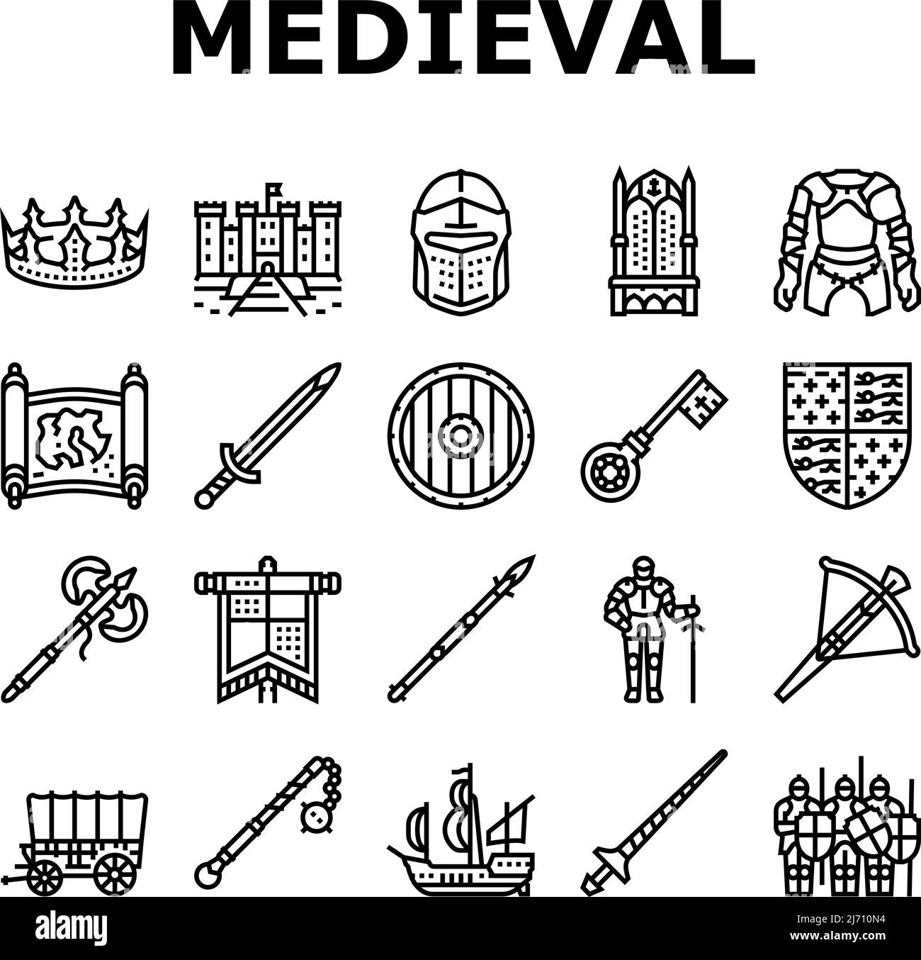 Medieval Warrior Weapon And Armor Icons Set Vector Stock Vector Image ...
