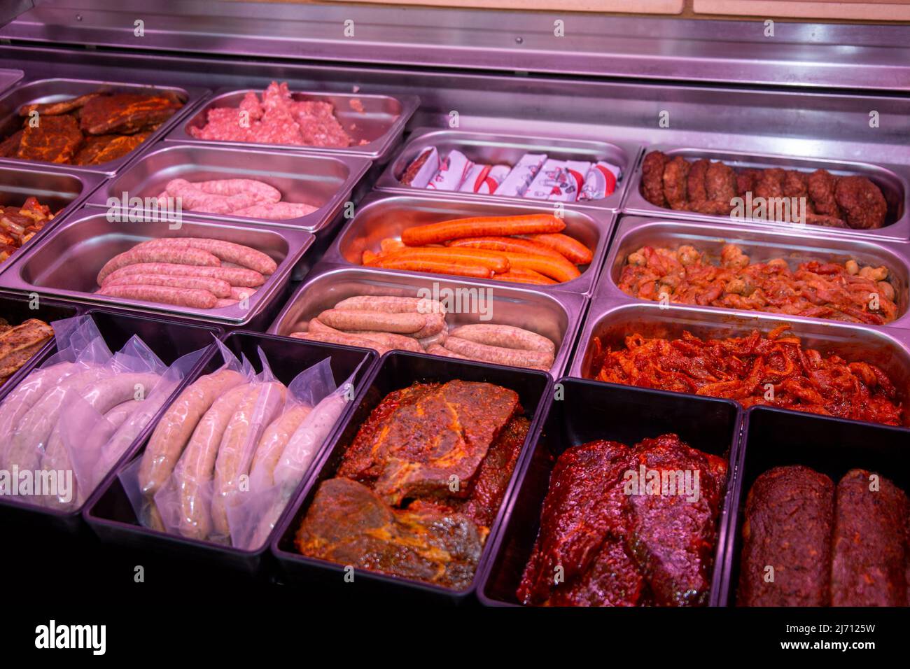Variety of fine meat products in the butchery Stock Photo - Alamy