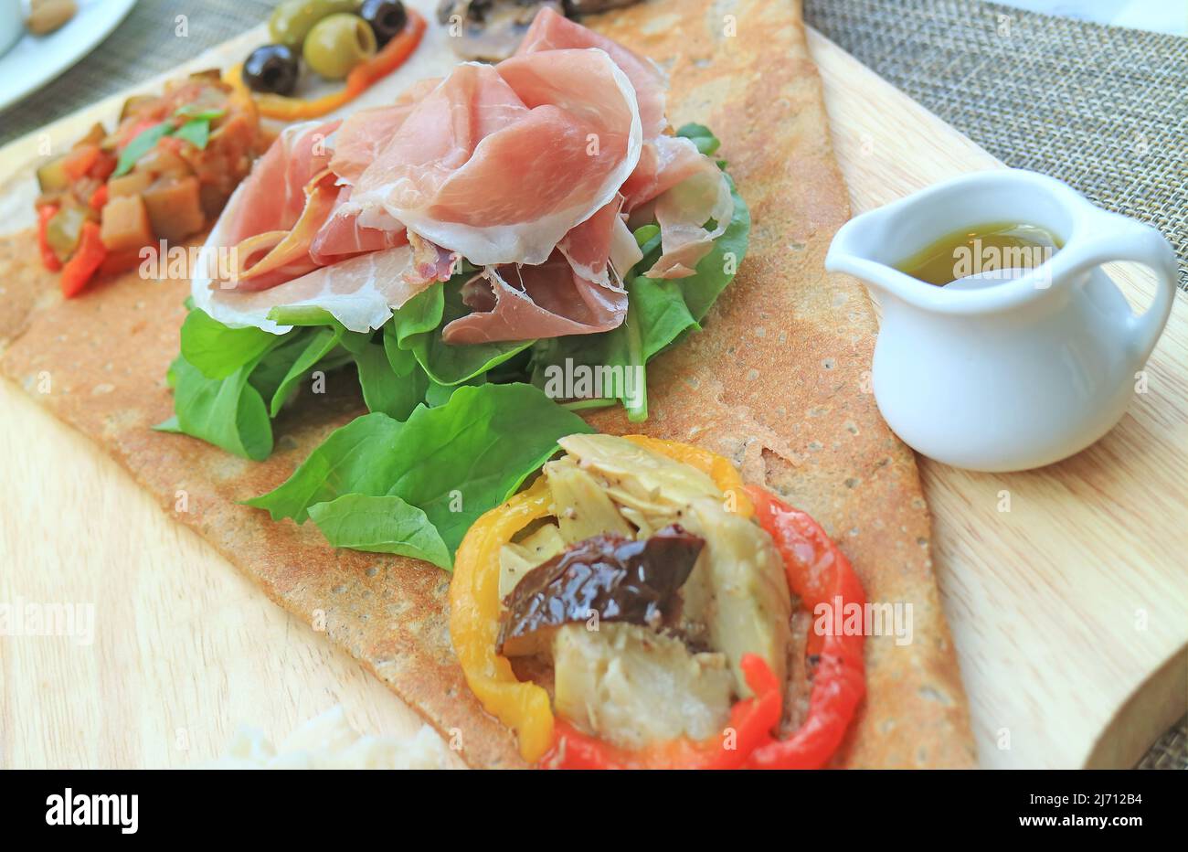 Crepe Antipasto or Appetizer Crepe with cold cuts and variety of saute ...