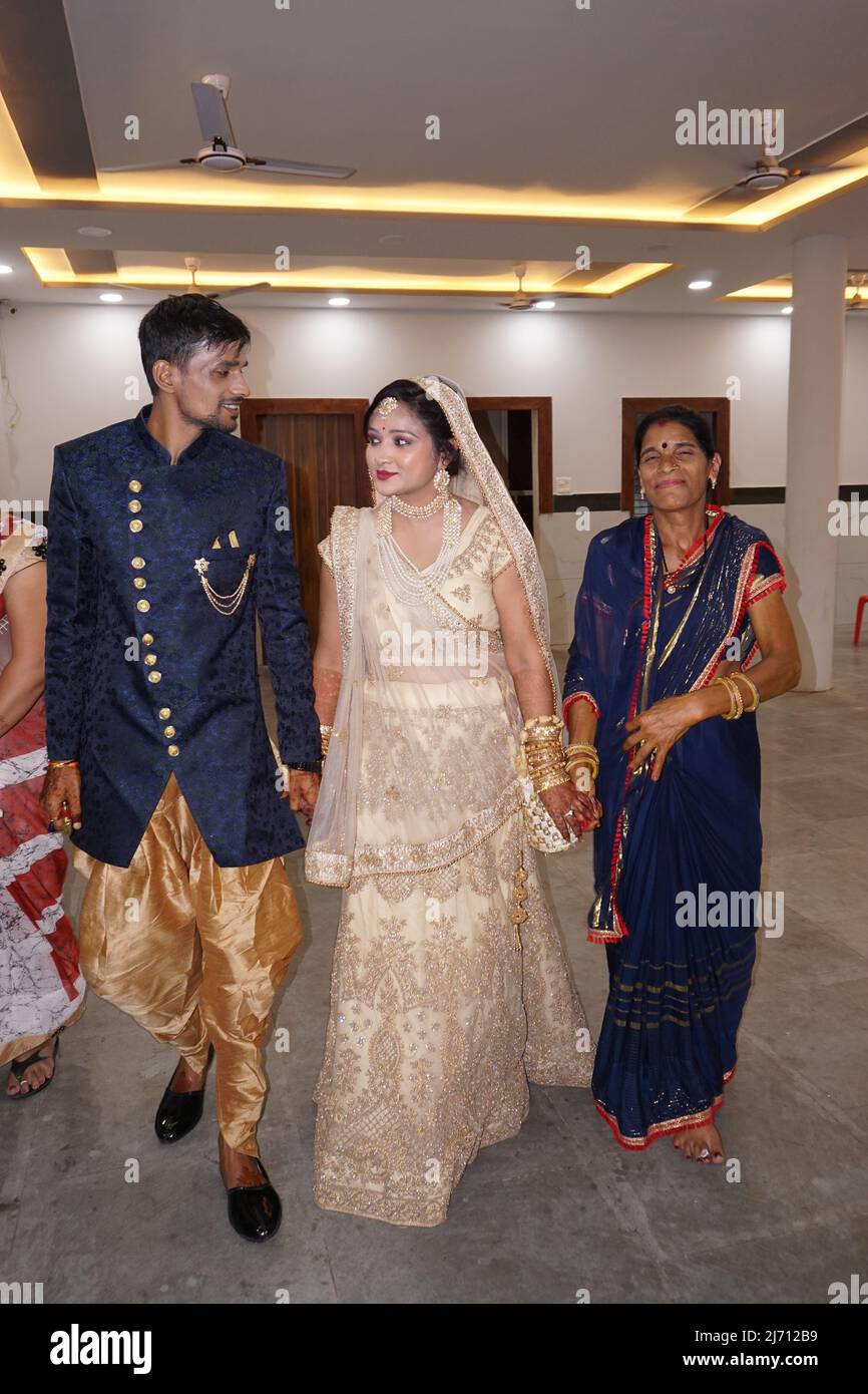 The traditional wedding of indian people is happening at the temple ...