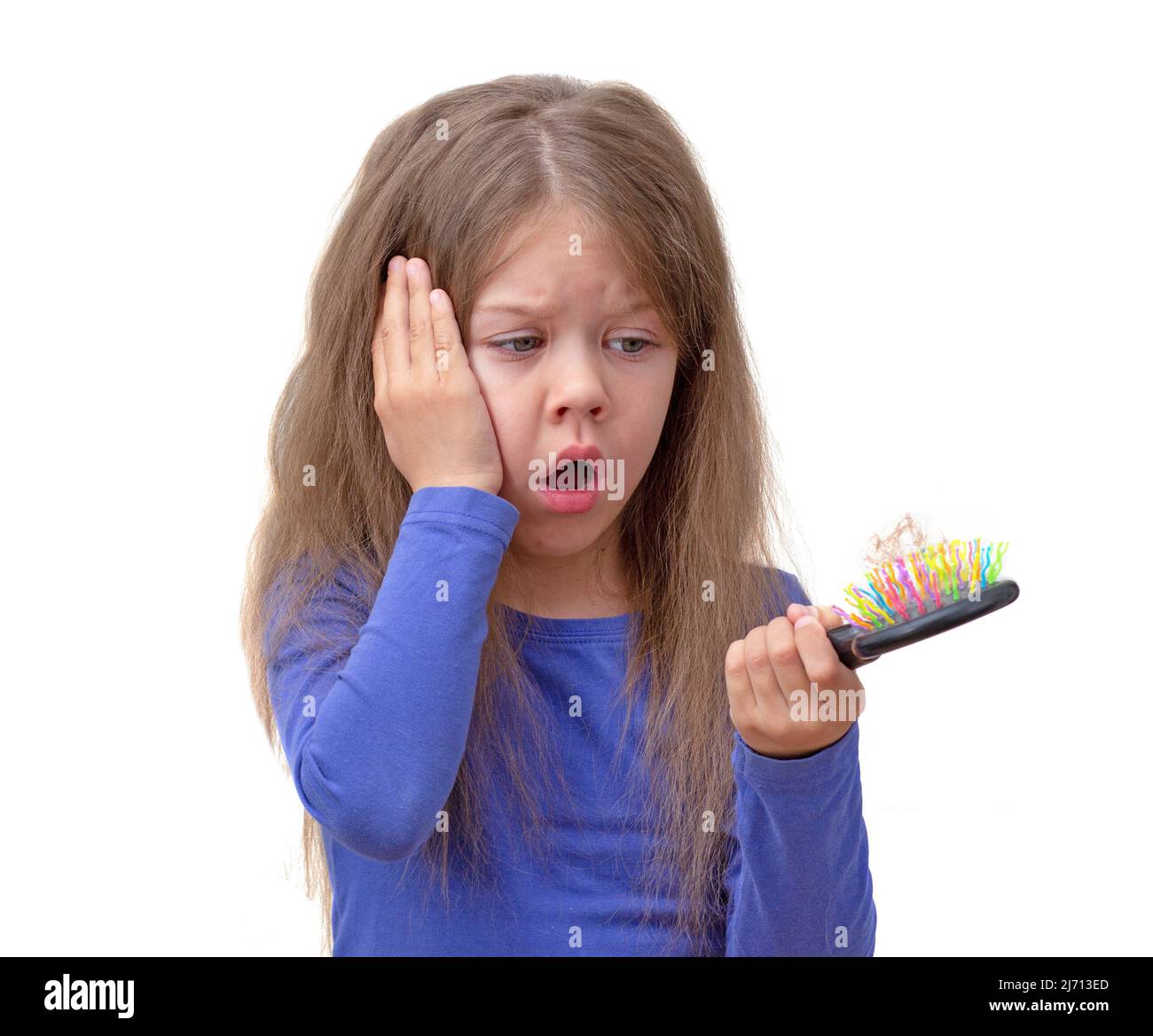 Isolated scared and shocked caucasian little girl of 5-6 years with ...
