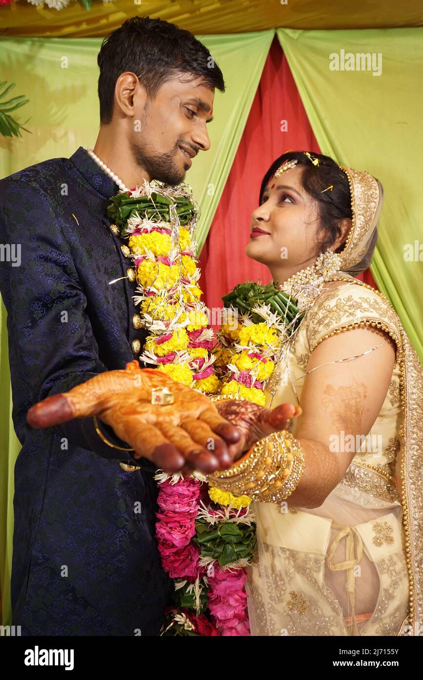 The traditional wedding of indian people is happening at the temple ...