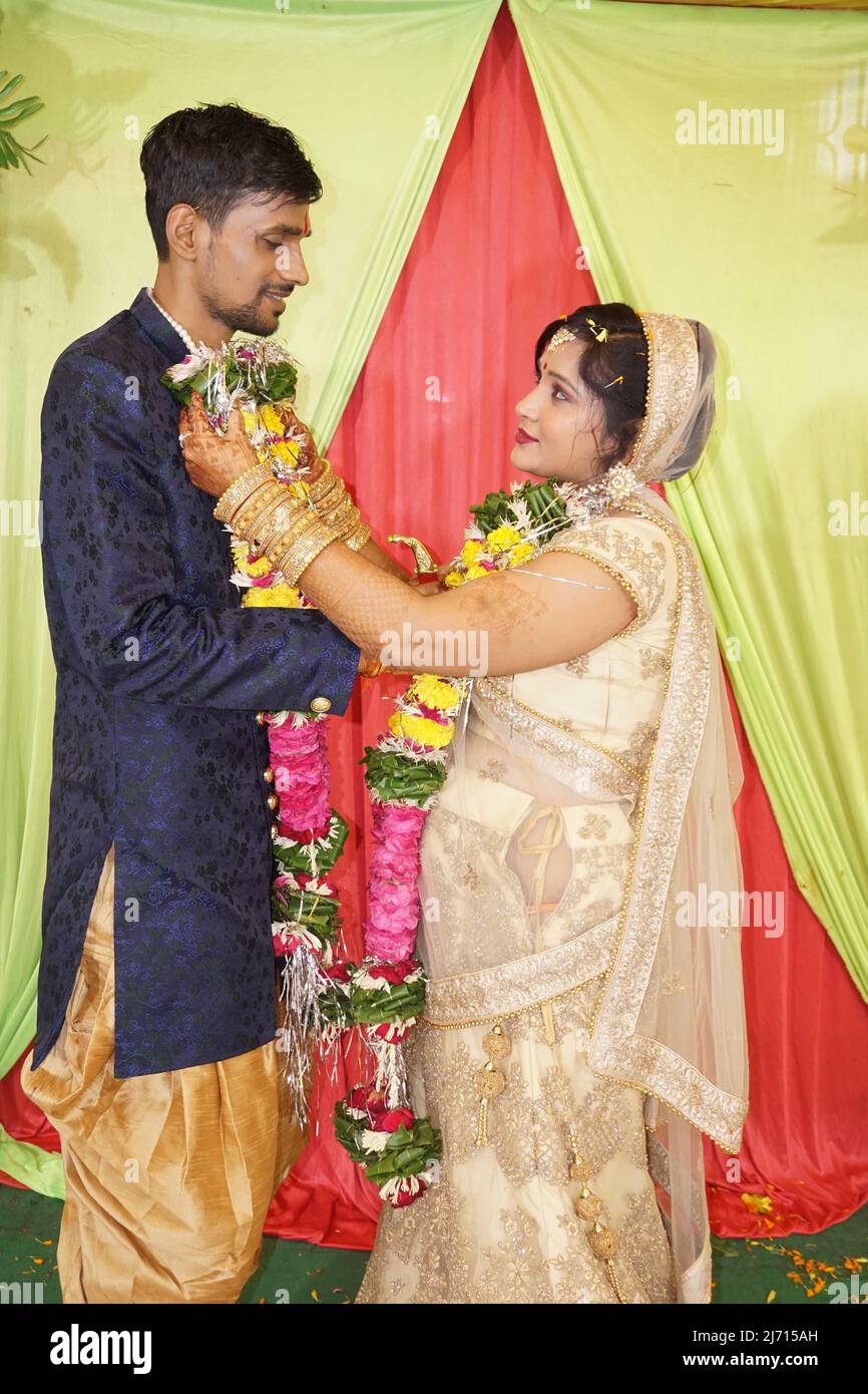 The traditional wedding of indian people is happening at the temple ...