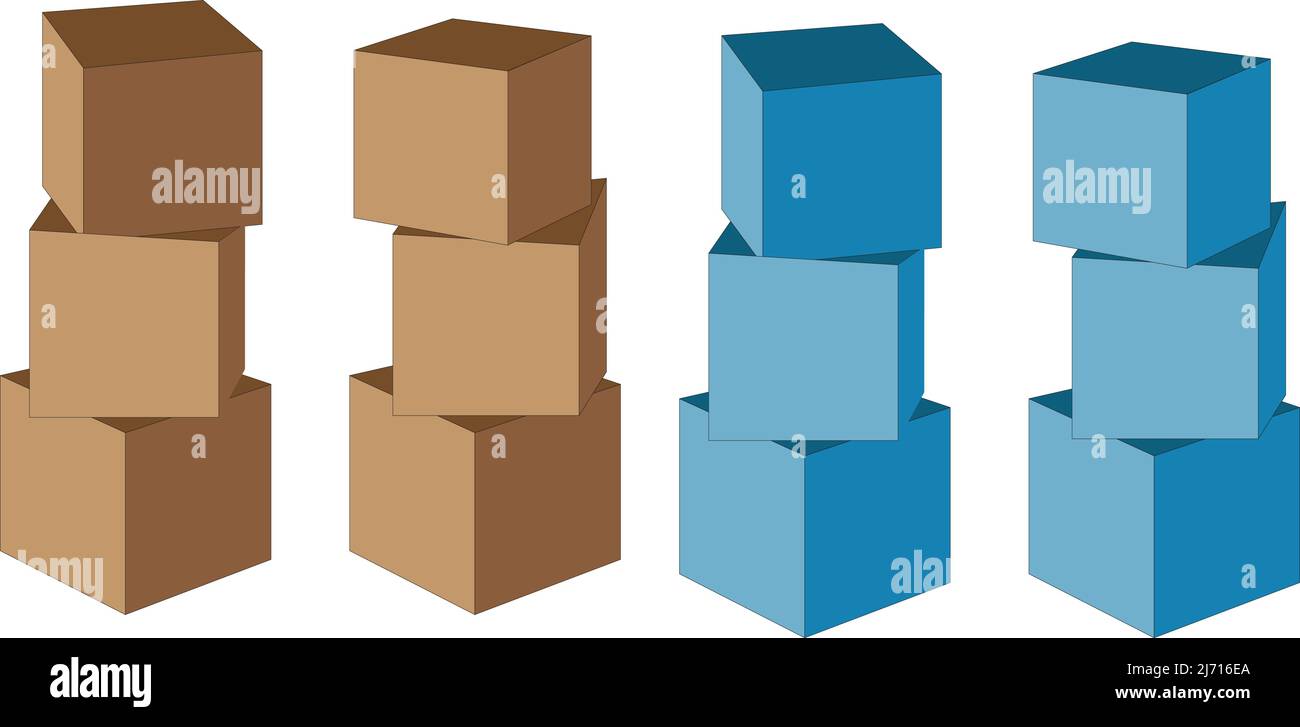 set of cardboard boxes in two-colors brown and blue. with white ...