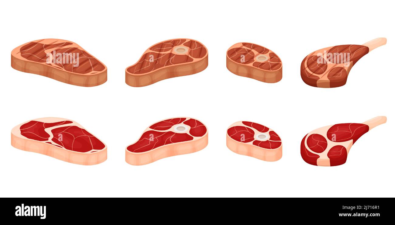 A set of pieces of meat. Fresh and grilled. Knuckle, shoulder blade ...