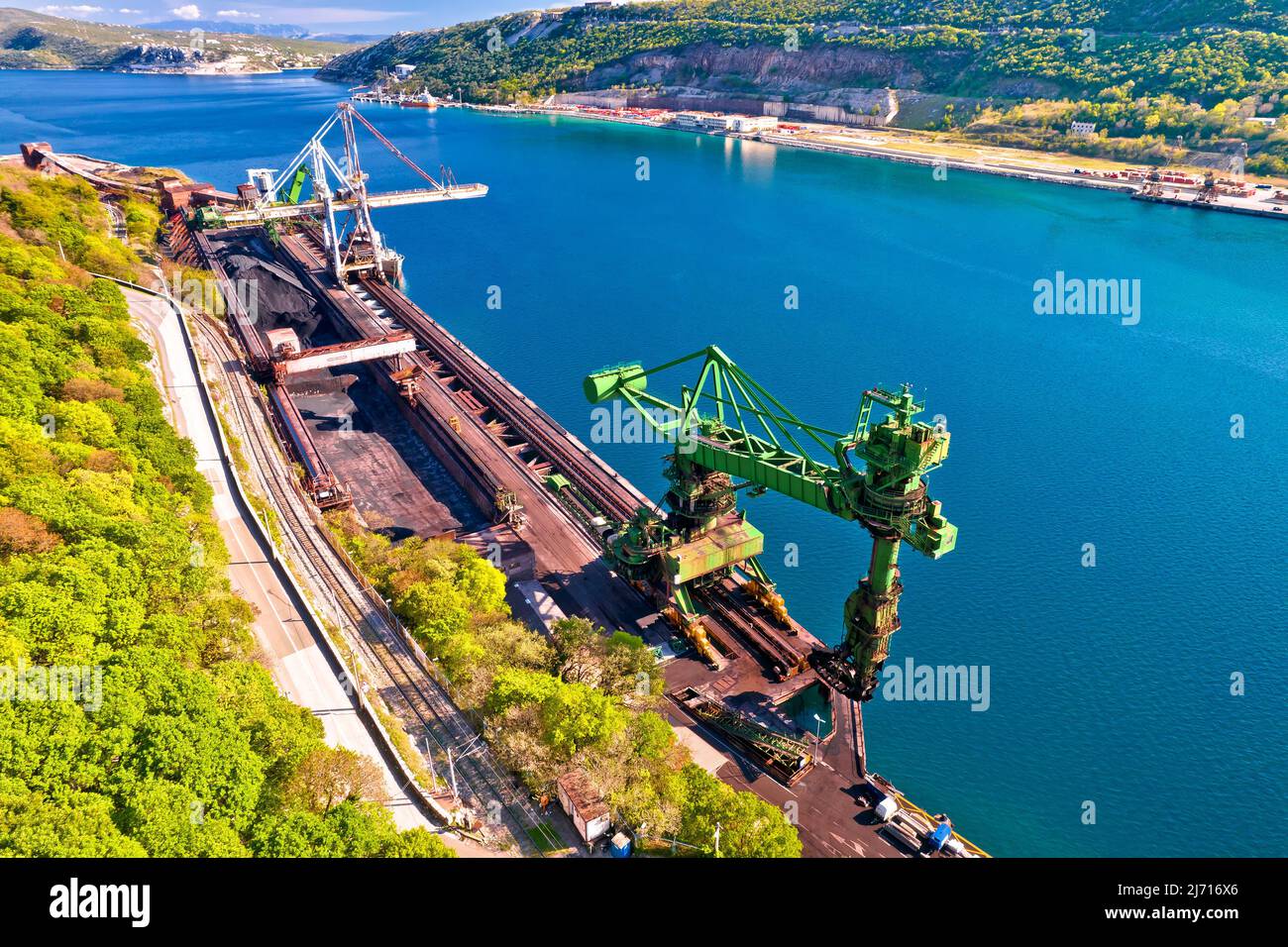 Dry bulk cargo terminal in Bakar aerial view, Kvarner bay of Croatia ...