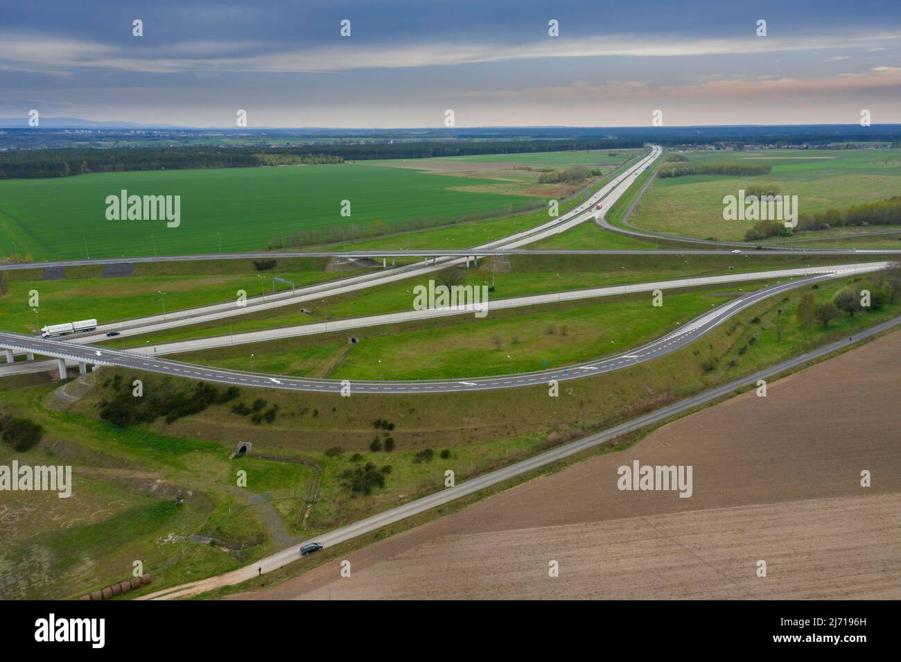 A large road junction in a vast plain. View from a great height. Photo ...