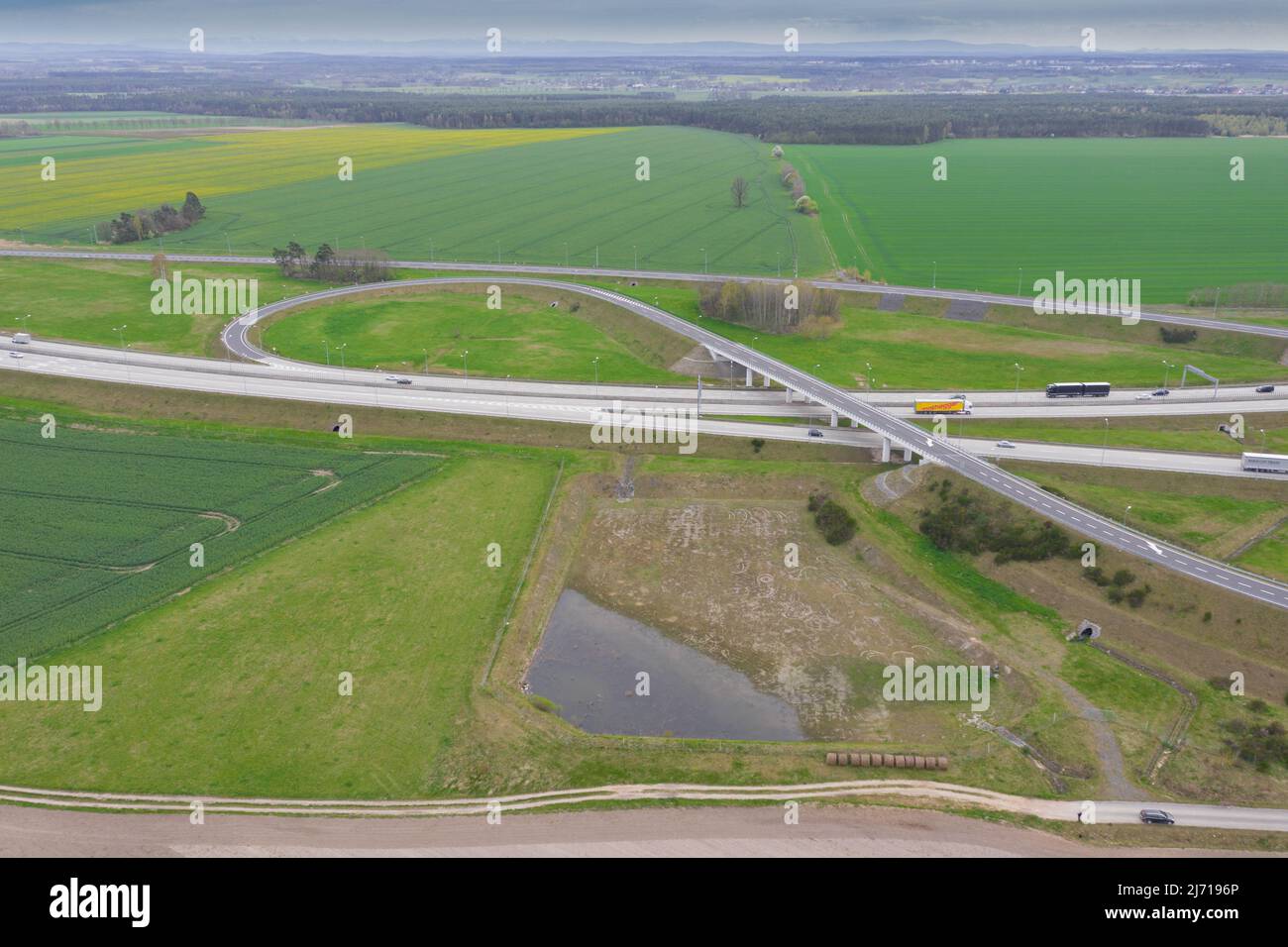 A large road junction in a vast plain. View from a great height. Photo ...