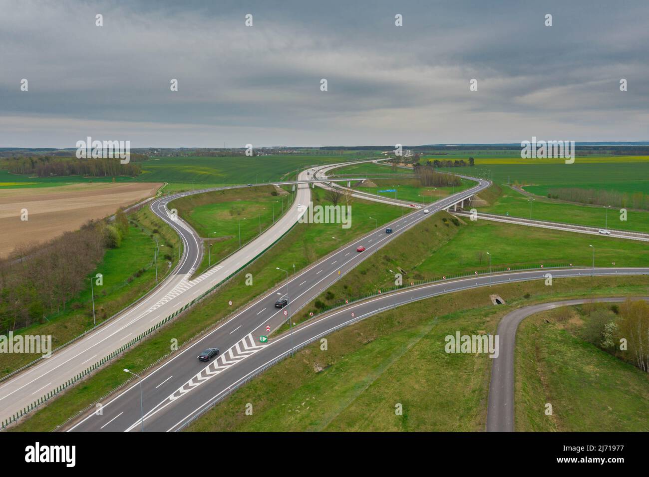 A large road junction in a vast plain. View from a great height. Photo ...