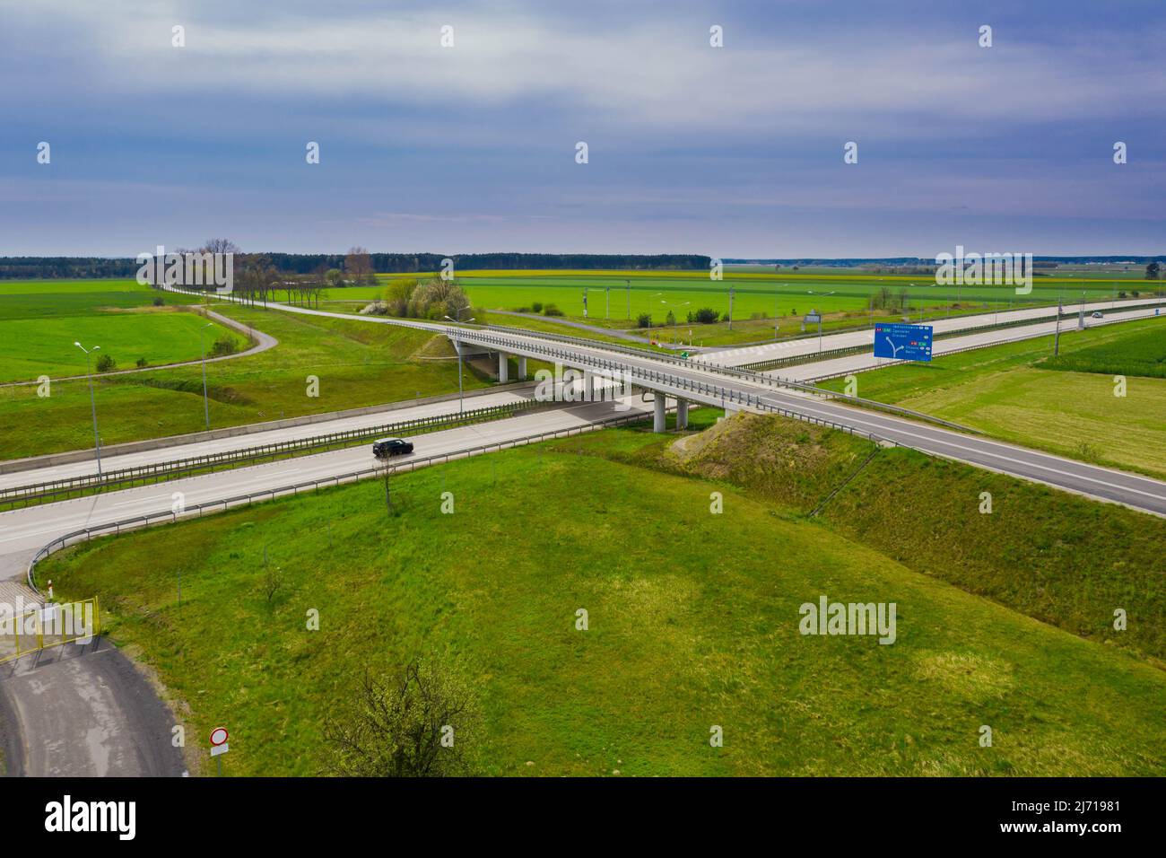 A large road junction in a vast plain. View from a great height. Photo ...