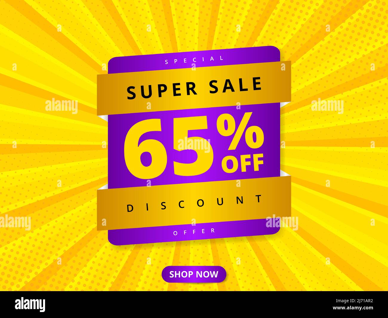 Colorful sale banner discount 65 percent off. Yellow abstract ...
