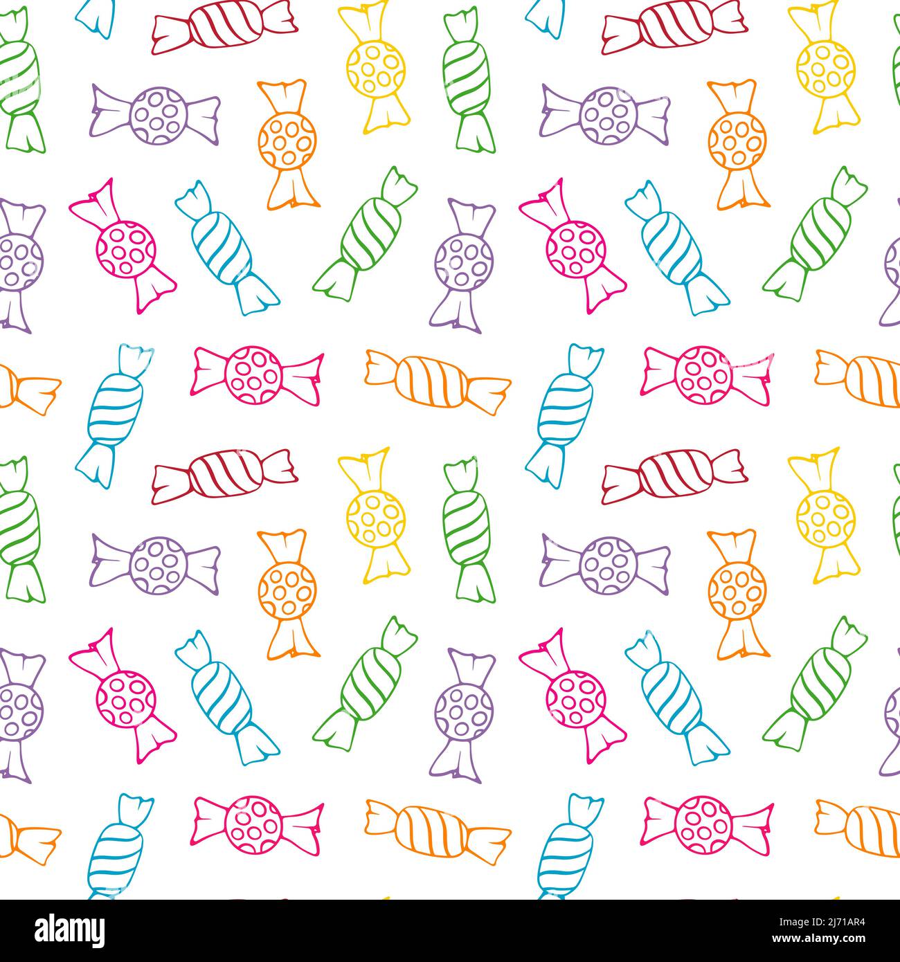 Candy seamless pattern. Outline colored sweets on white background ...