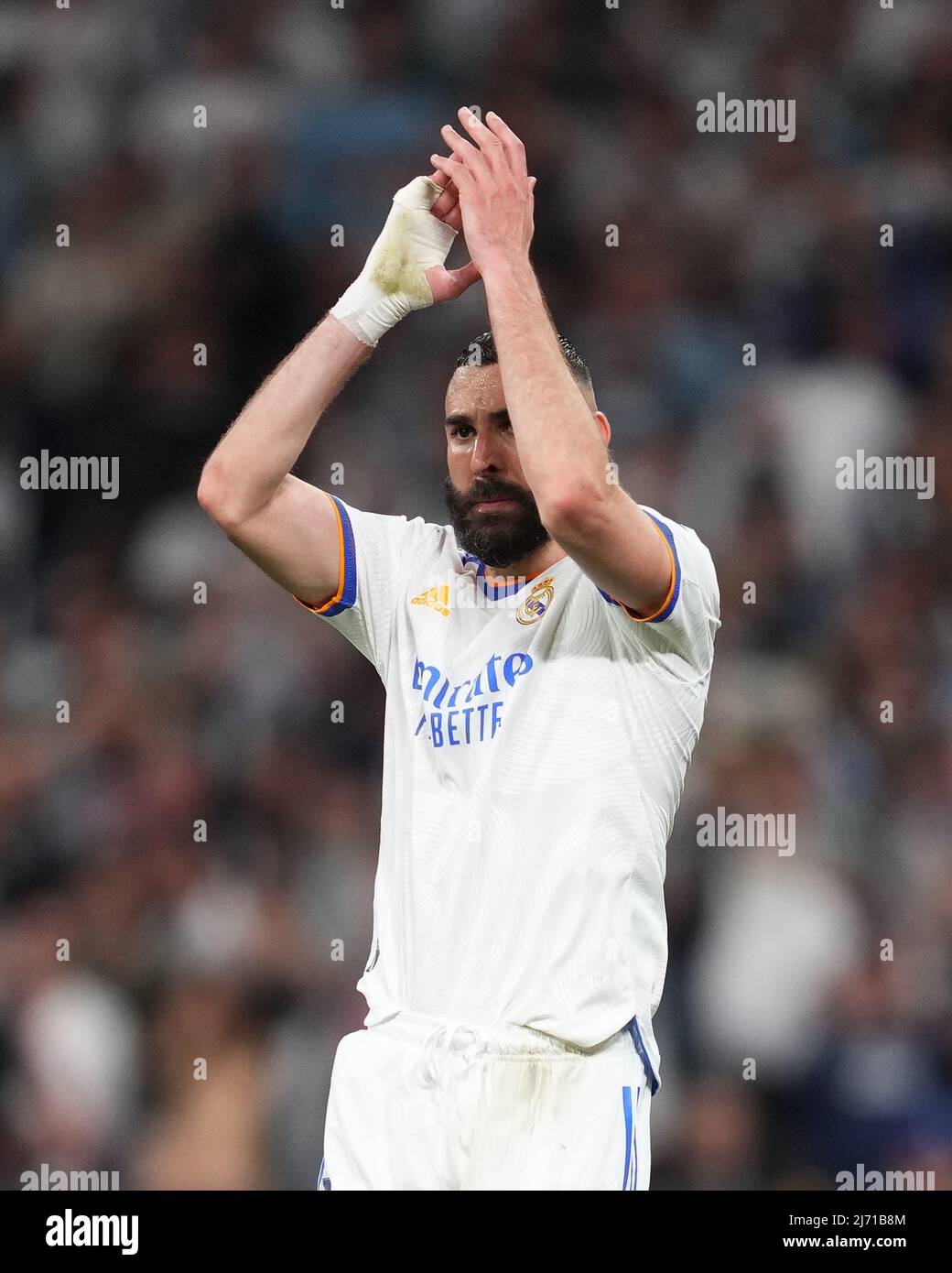 Karim Benzema of Real Madrid greets the fans during the UEFA Champions ...