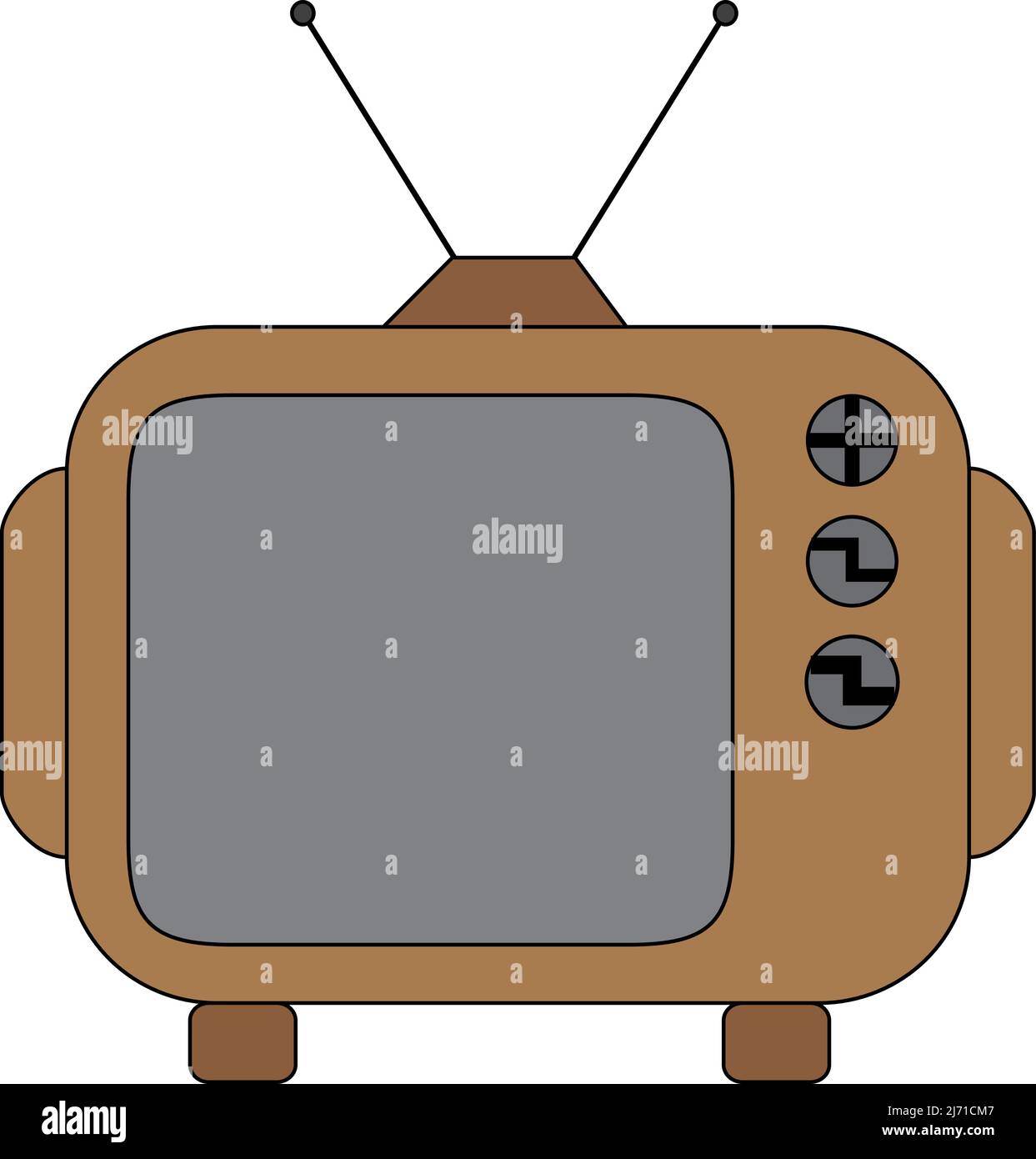 retro tv set and antenna brown color. with white background Stock ...