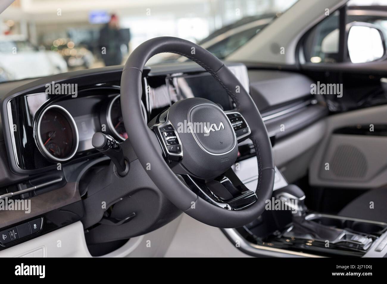 Russia, Izhevsk - February 17, 2022: KIA showroom. Interior of new ...