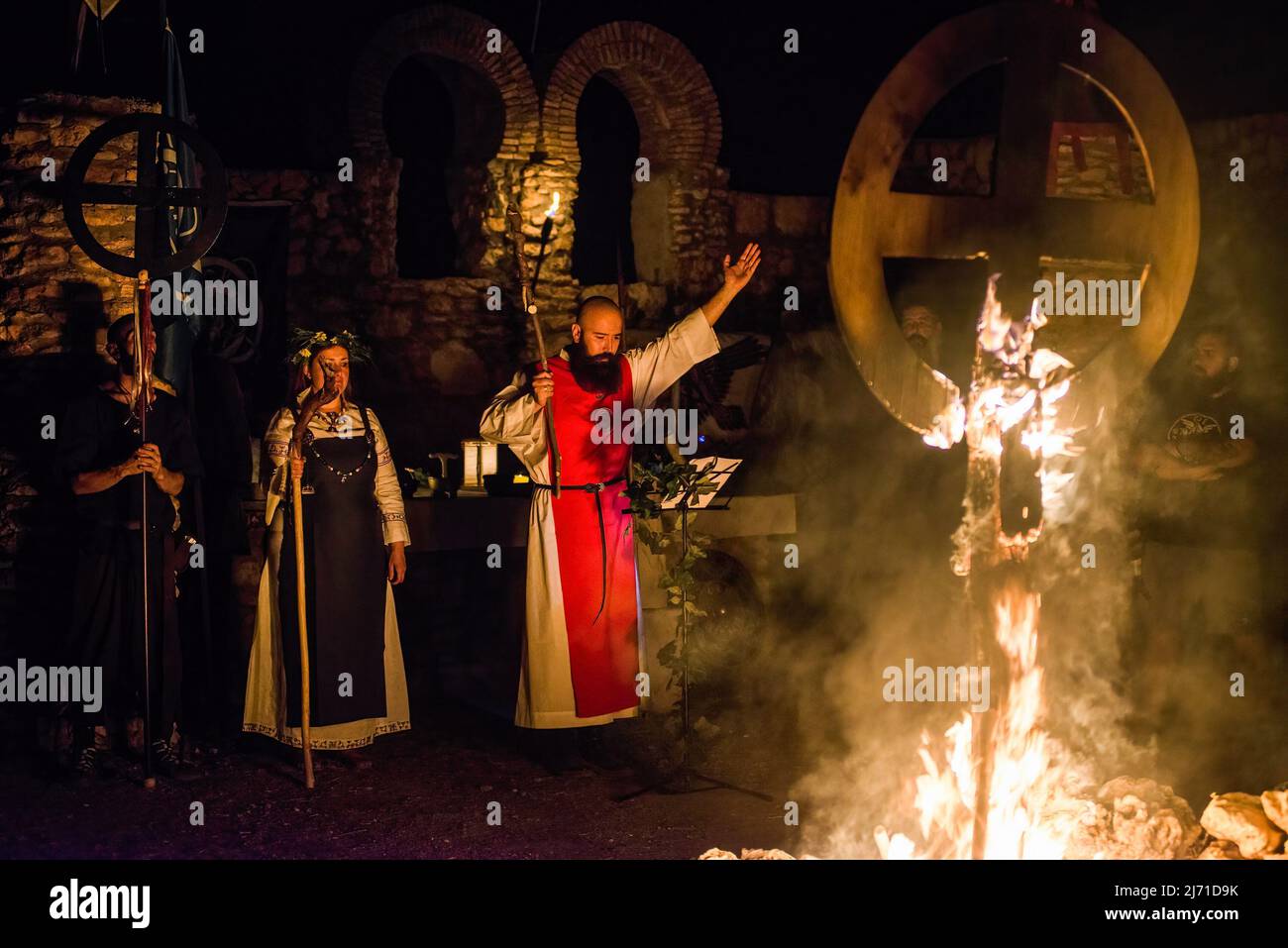 An Odinist priest performs the ritual. The summer solstice is ...