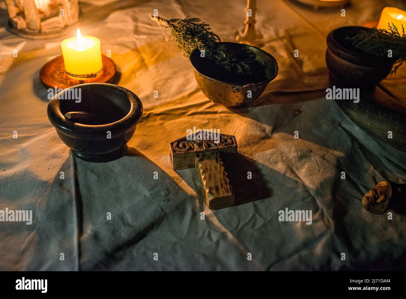 Altar for the ceremony with Thor's hammer. The summer solstice is ...