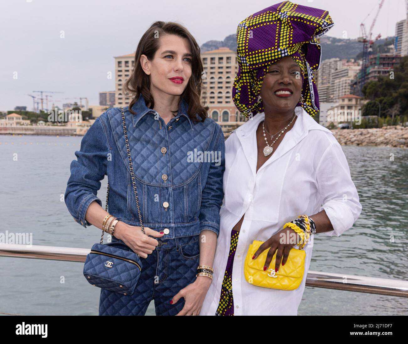 Charlotte Casiraghi and Khadja Nin pose before the runway of Chanel ...