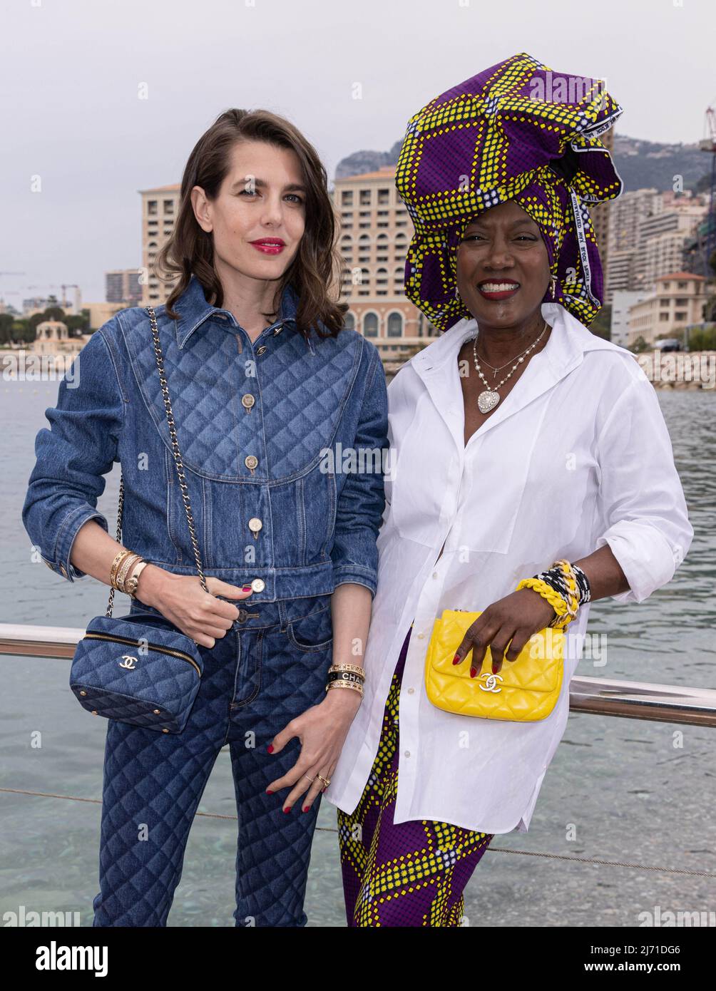 Charlotte Casiraghi and Khadja Nin pose before the runway of Chanel ...