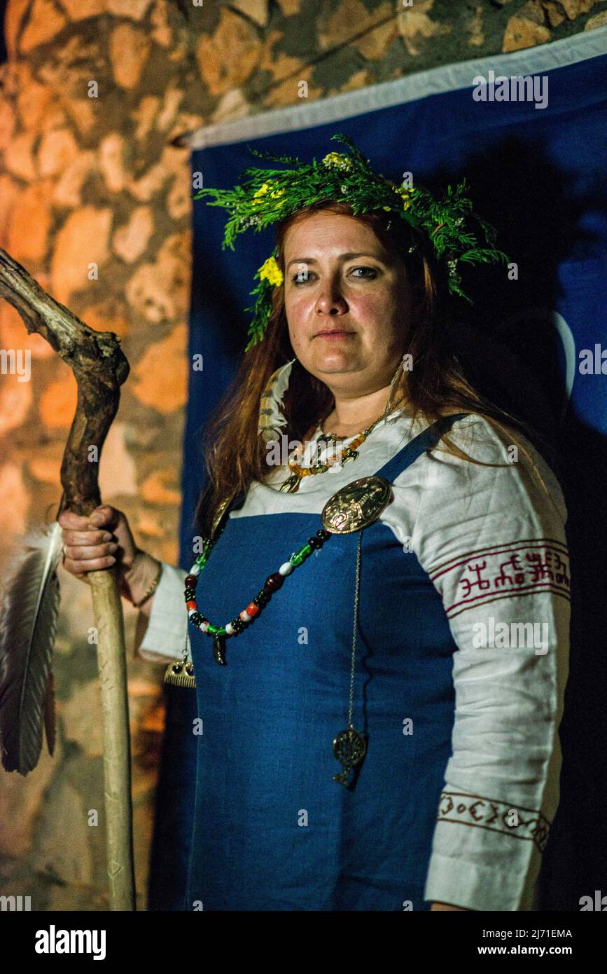 Odinist priestess seen pose for the photo. The summer solstice is ...