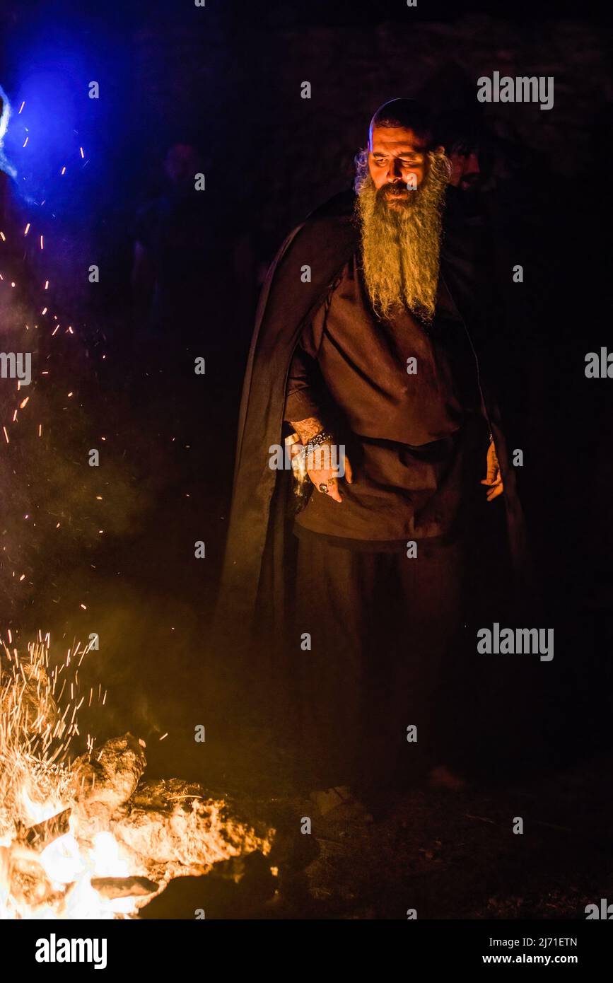 An odinist by the fire. The summer solstice is celebrated by Asatru ...