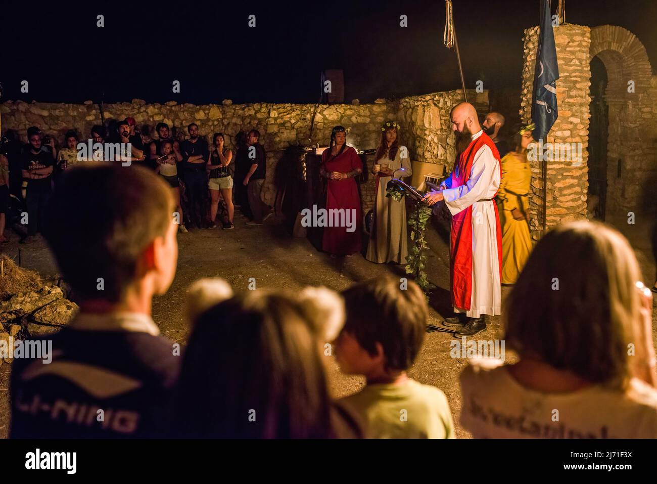 June 29, 2019, Albacete, Spain: An Odinist priest performs the ritual ...
