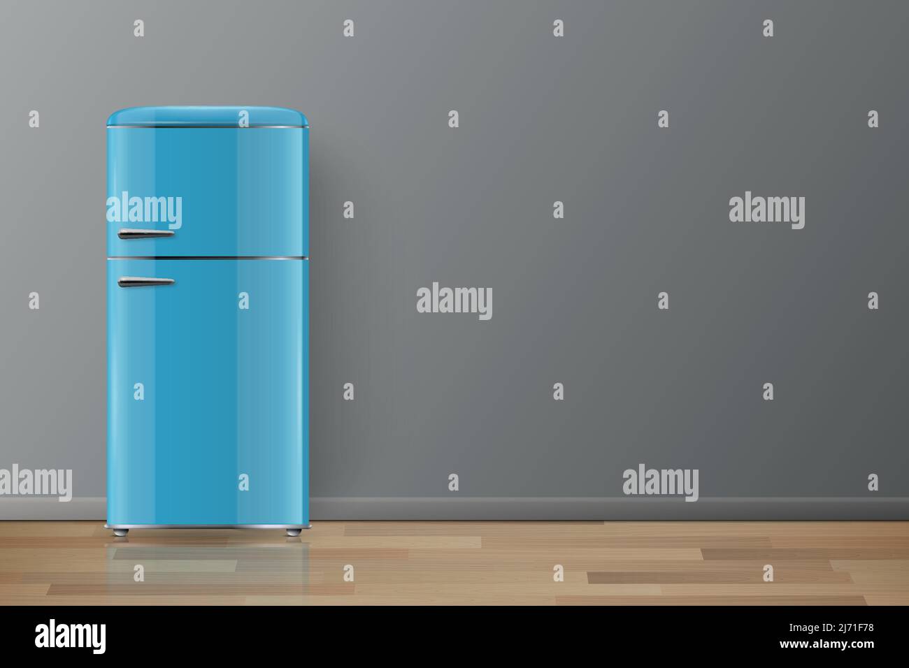 Vector Banner with 3d Realistic Glossy Blue Retro Vintage Fridge ...