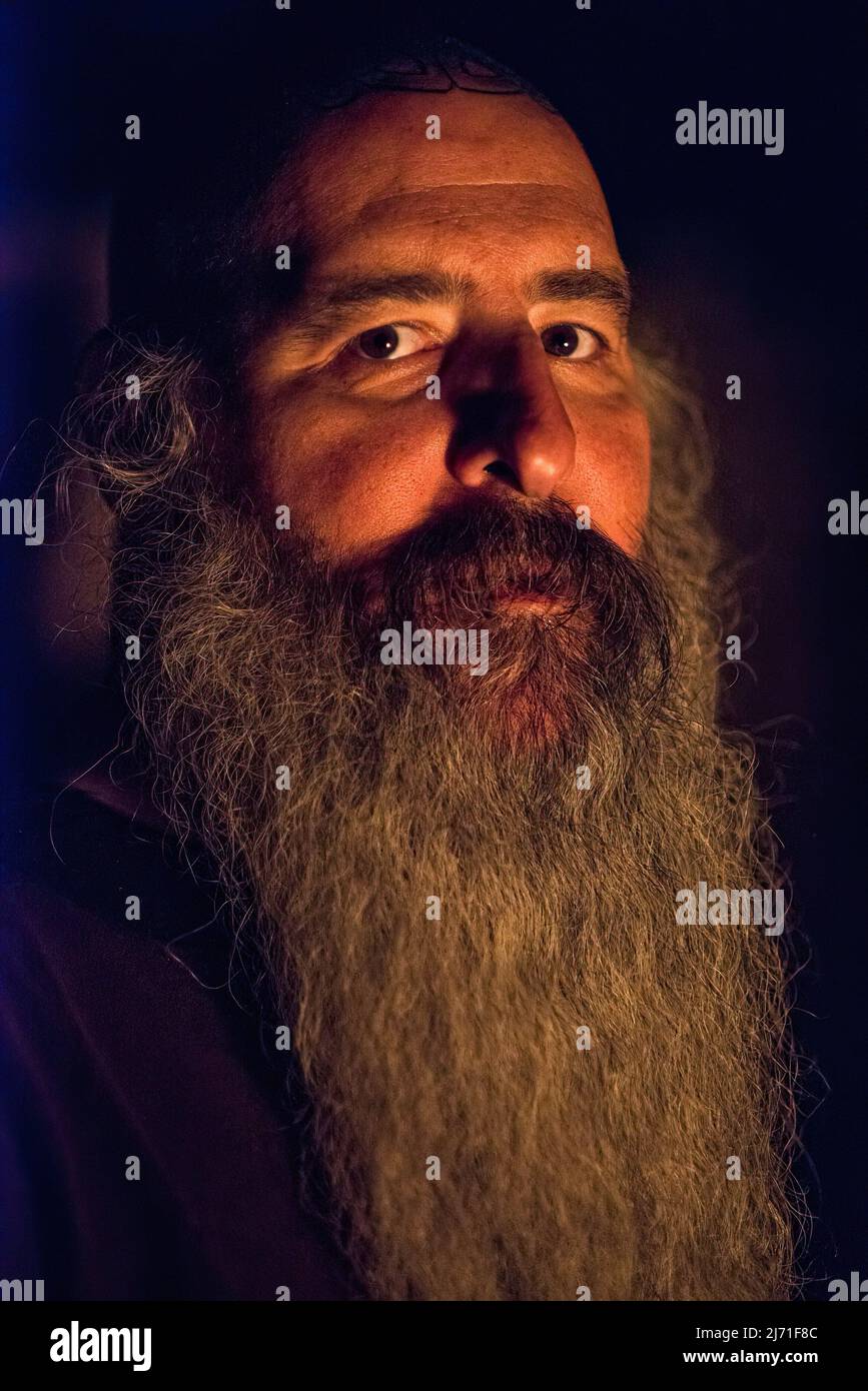 Portrait of a member of Ásatrú. The summer solstice is celebrated by ...