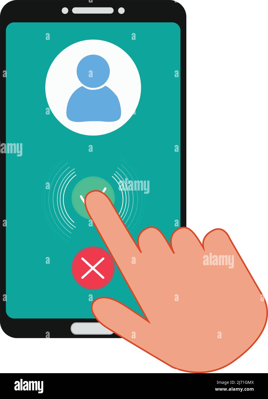 hand holding smartphone with call icons. with white background Stock ...