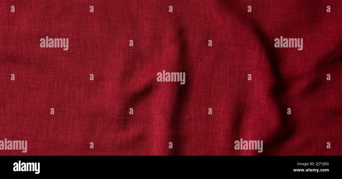 Red crumpled linen fabric texture background. Natural linen organic eco ...