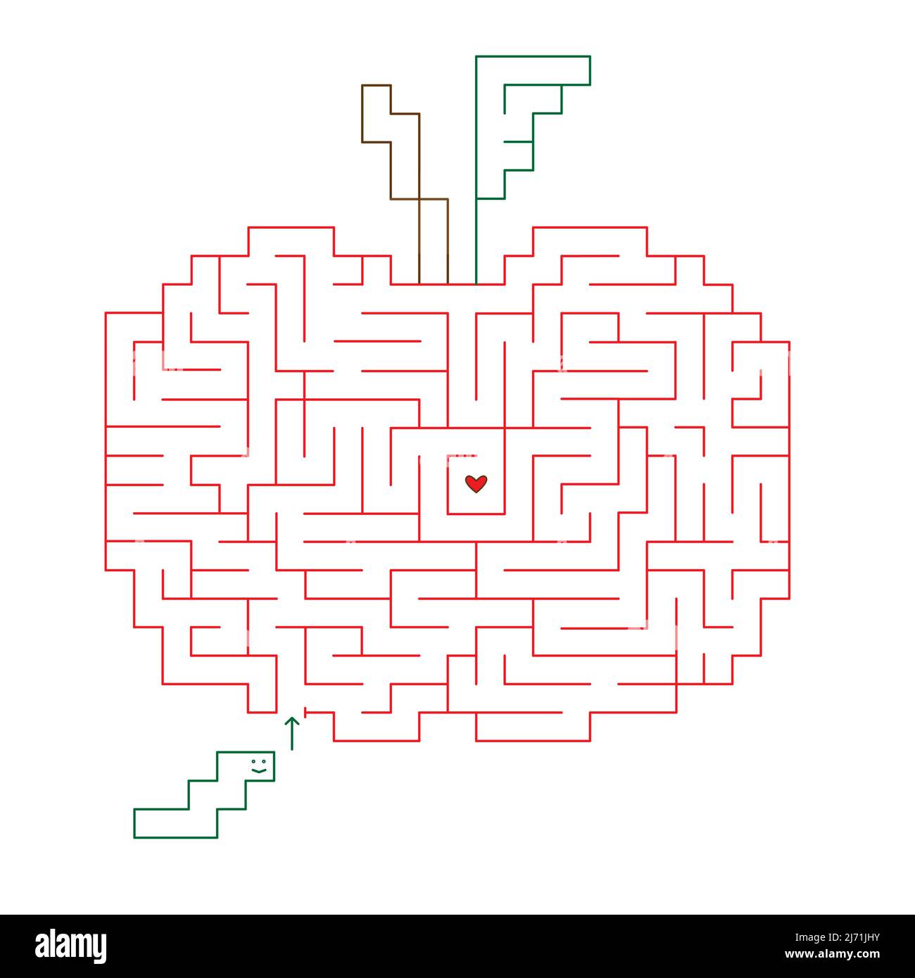Square apple maze with worm. Maze for kids. Medium hard level. Made in ...